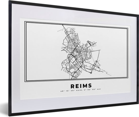 Fotolijst incl. Poster Zwart Wit- Reims – Plattegrond - Zwart Wit ...
