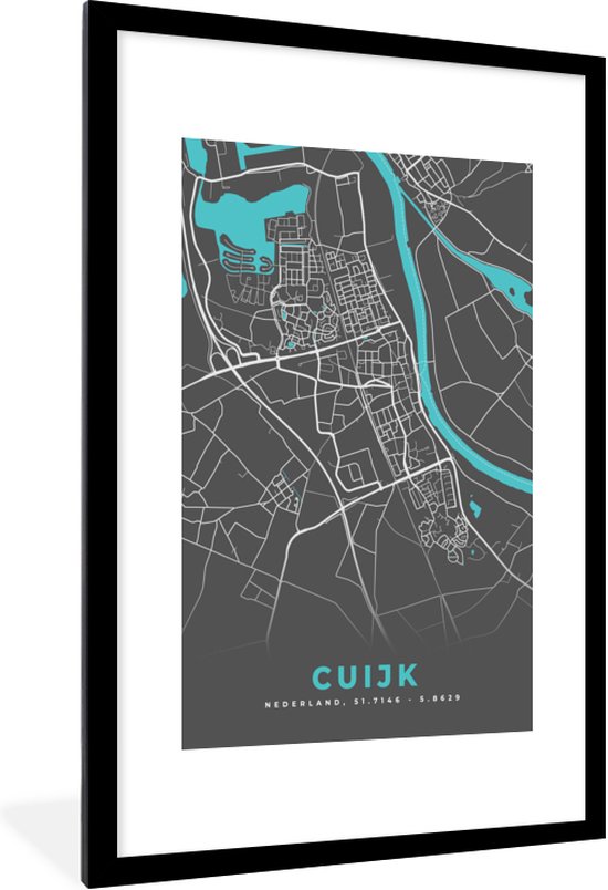Fotolijst incl. Poster - Cuijk - Plattegrond - Stadskaart - Kaart ...