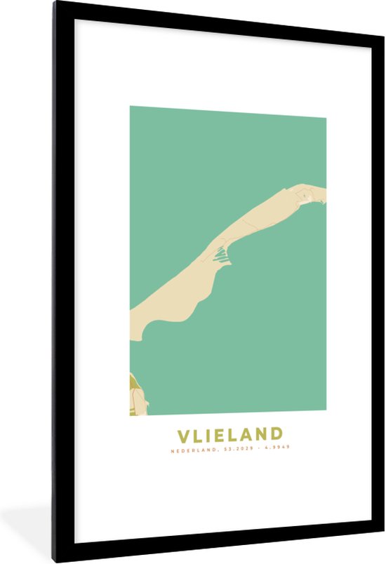 Fotolijst incl. Poster - Eiland - Vlieland - Kaart - Plattegrond - Stadskaart - 80x120... | bol