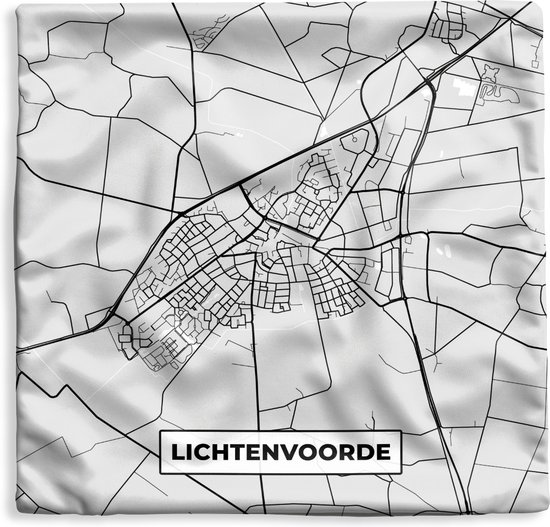Kussenhoes 45x45 Cm Lichtenvoorde Zwart Wit Stadskaart Plattegrond Kaart Bol