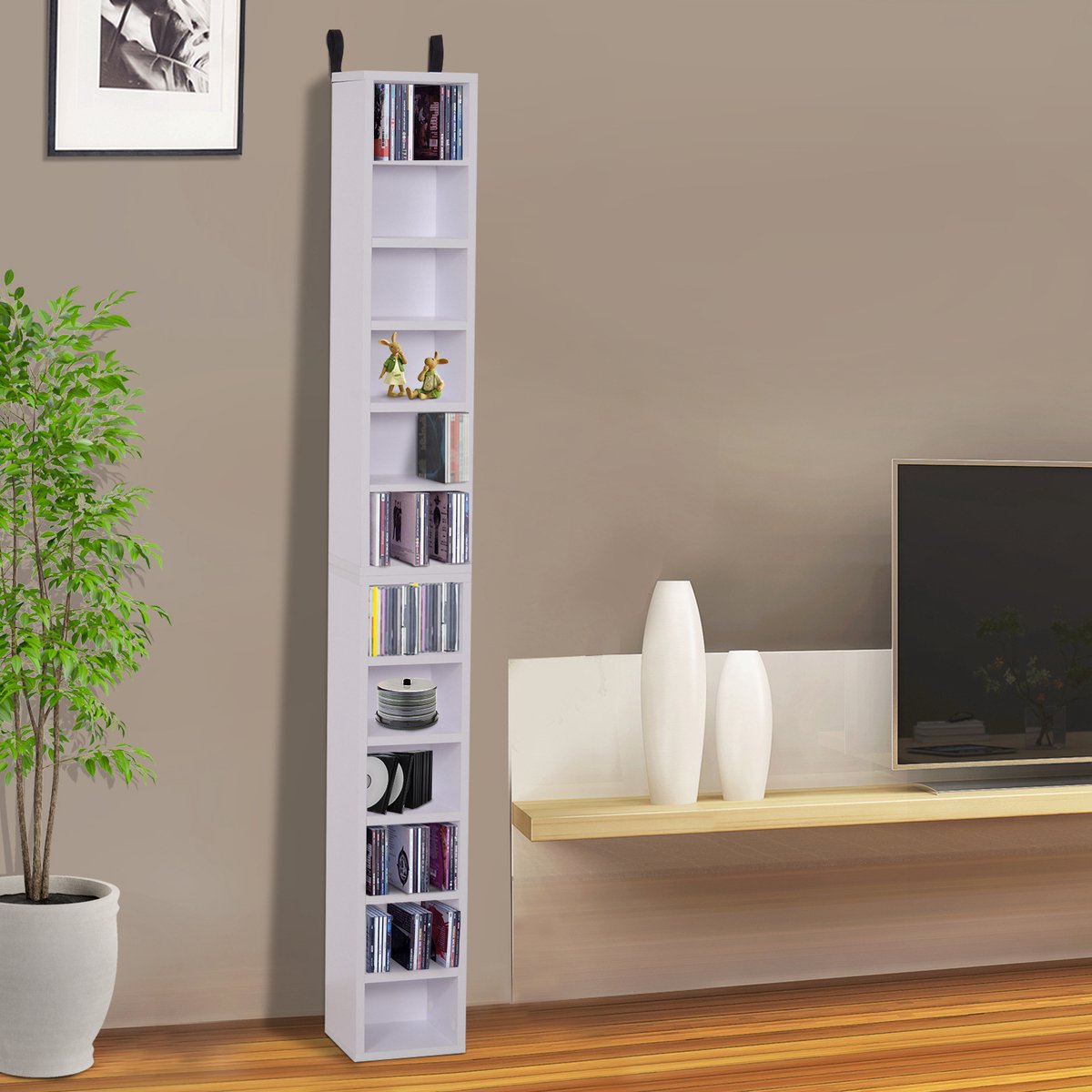 HOMCOM Cd-toren cd-rek vrijstaand rek tweedelige set met twee ...