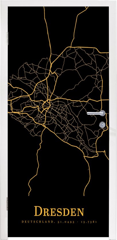 Deursticker Dresden - Kaart - Goud - 90x215 cm - Deurposter | bol