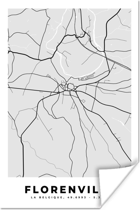 Poster Kaart – Plattegrond – Stadskaart – Florenville – België – Zwart ...