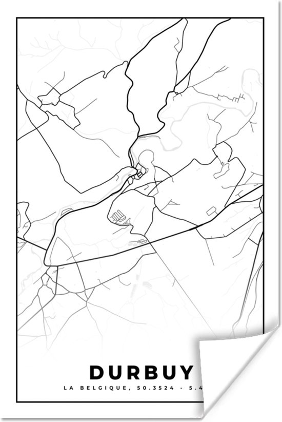 Affiche Zwart Wit – België – Carte – Plan de Ville – Carte – Durbuy ...