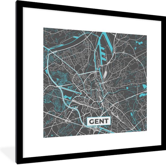 Fotolijst incl. Poster - België – Gent – Stadskaart – Kaart – Blauw ...