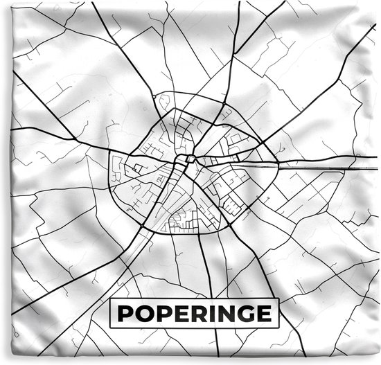 Kussenhoes 60x60 cm - België – Poperinge – Stadskaart – Kaart – Zwart ...