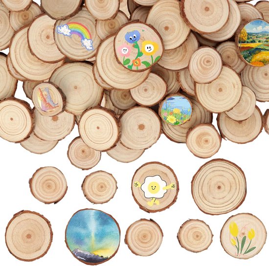 50 Houten Schijven voor Knutselen - Rond, Onbewerkt, Diverse Maten voor ...