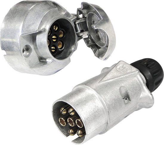 7-polige 12V stekker en sokkel DIN ISO 1724 metaal voor trekhaak ...