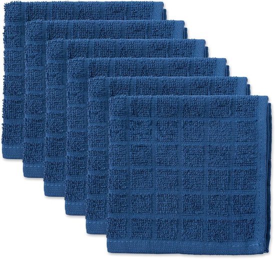 Massief Windowpane Vaatdoek Set - Blauw - Katoen - 12x12 | bol