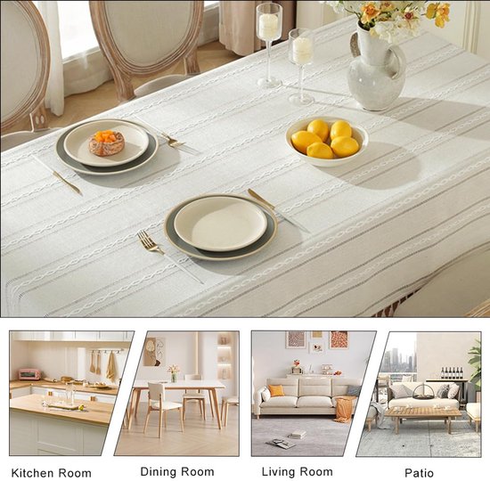 Boraboi® Nappe carrée avec rayures et franges pour une décoration de ...