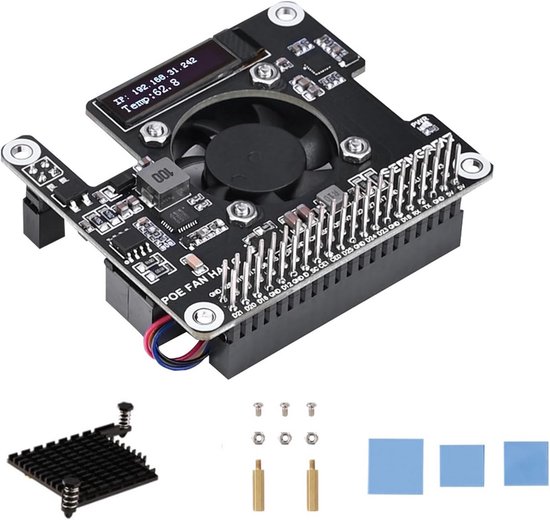 Power over Ethernet (PoE) HAT met Koeling en OLED Display voor ...