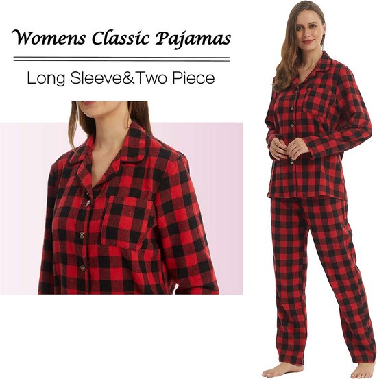 Warme Flanellen Pyjama Dames Lange Set - Tweedelig Katoen Huispak voor ...