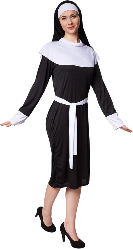 Dames Kostuum Nonnenjurk Lang Zwart Incl. Hoofddeksel en Riem ...