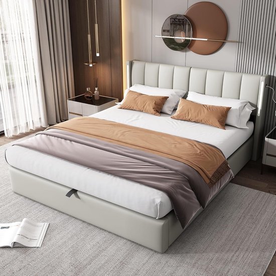 Hydraulisch Opbergbed 140x200 cm Grijs PU Leer - Boxspring met Metalen ...