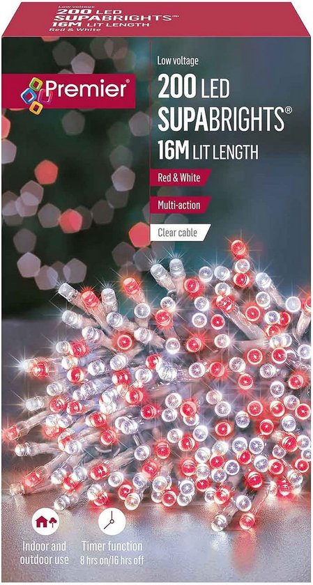 20 Meter LED Kerstverlichting 200 Lampjes Rood en Wit voor Binnen en ...