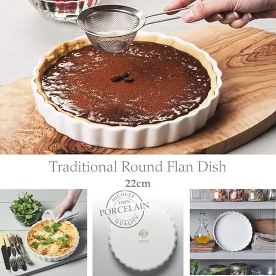 Traditionele porseleinen ronde flan schotel 22cm – Wit | bol