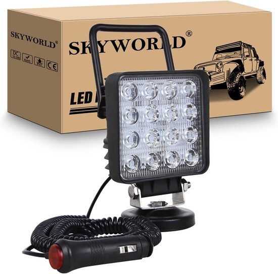 4 Inch 48W LED Werklamp Vierkant met Magnetische Basis - 12V/24V ...