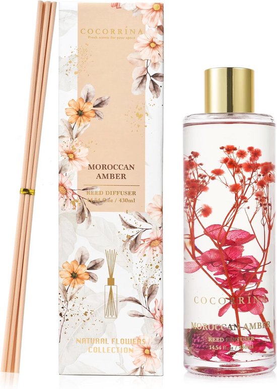 Reed Diffuser Marokkaanse Amber 430ml met 8 Staven - Geur voor Badkamer ...