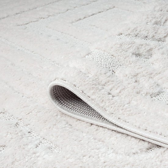 Rond Woonkamer Tapijt Hoogpolig Wit/Crème Shaggy met 3D Structuur (200 ...