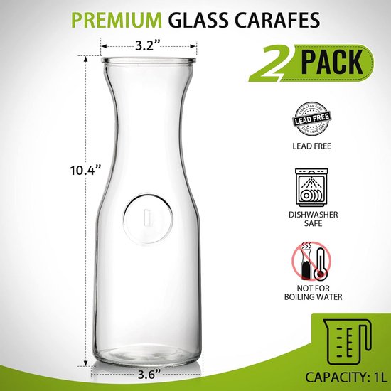 Set van 2 glazen caraf met deksels - Perfect voor brunch en koud ...