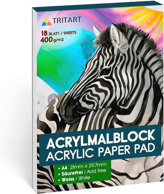 A4 Acrylic Paper 400 g/m2 - 18 Sheets White Painting Paper for Acrylic ...