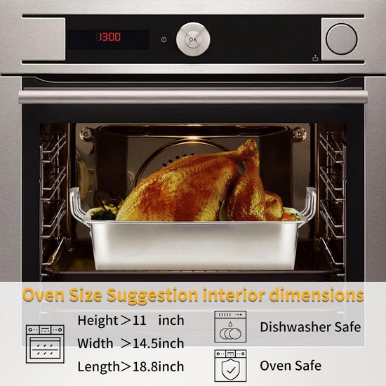 Grande Poêle à Rôtir RVS avec Grille de Cuisson pour Dinde, Kip ou ...
