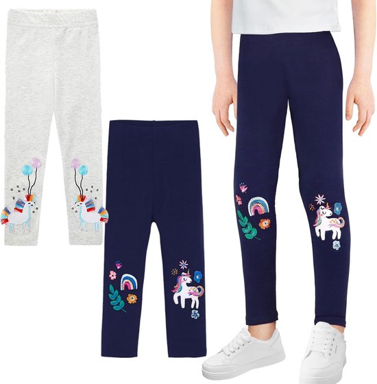 Meisjes Leggings 2-Pack Katoen Ademend met Geborduurd Eenhoorn Patroon ...