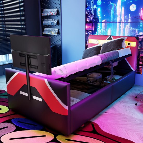 PHOEBE CAT Lit enfant - 90×200 cm - Style E-sports - Cuir artificiel ...