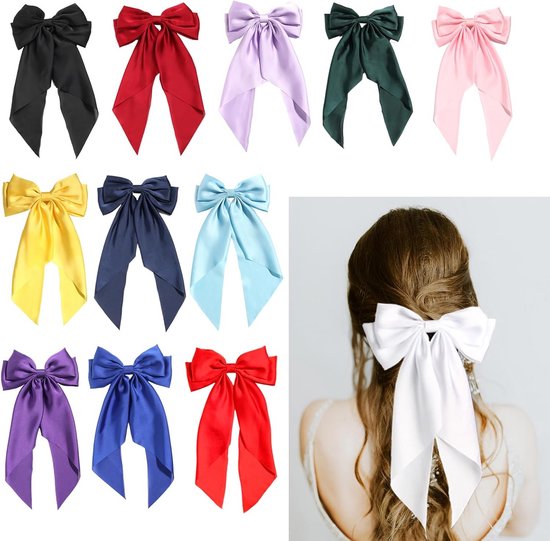 12x Grote Haarstrikken met Lange Staart | Franse Haarspeld Clips voor ...