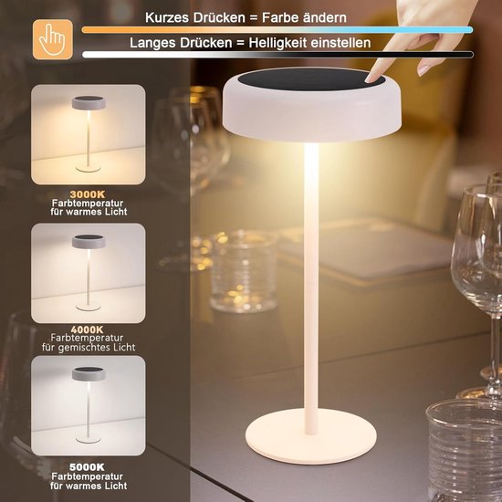 Draadloze LED Tafellamp met Zonne-energie en Touchdimmer - 3600 mAh | bol