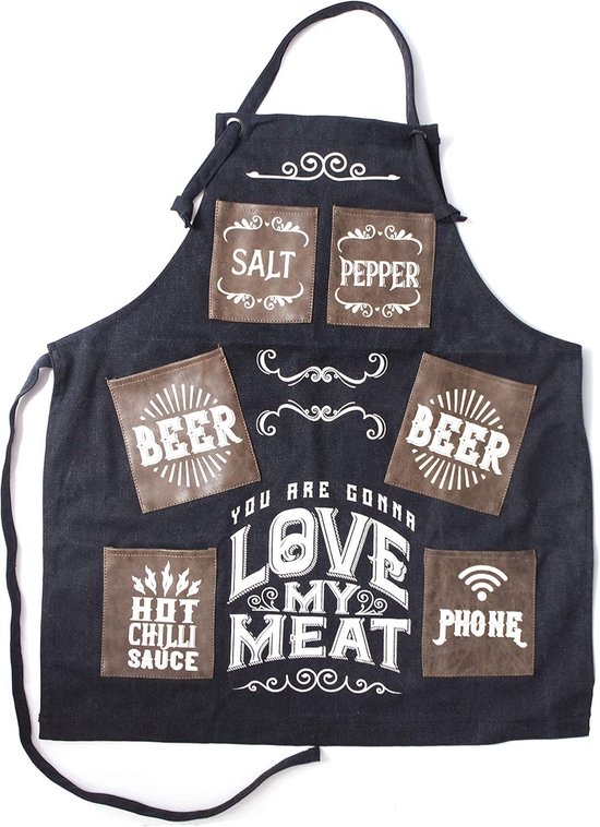 Heavy Duty BBQ Kookschort voor Mannen - Canvas Schort met Grappige ...