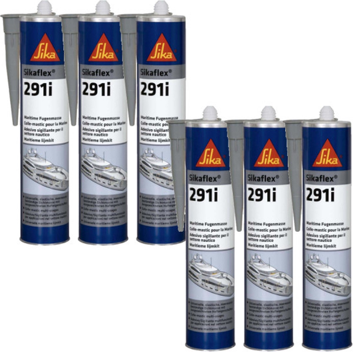 Set van 6 SIKA Sikaflex 291i marine kit - Grijs - 300ml | bol.com