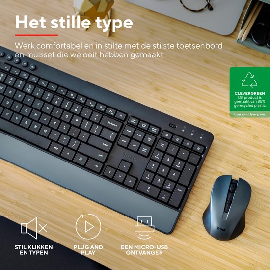Trust Trezo Comfort - Draadloos Toetsenbord en Muis - Stil - AZERTY BE - Zwart | bol