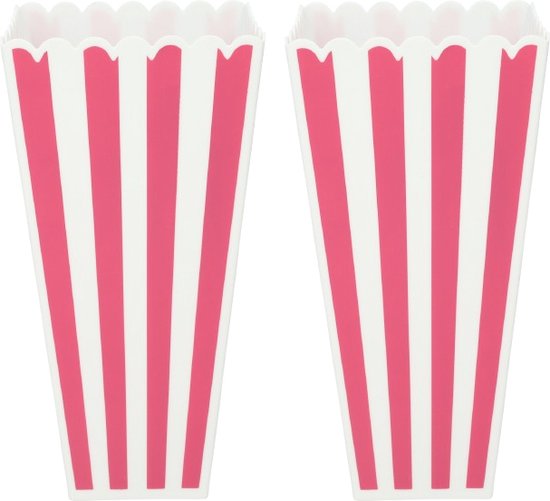 Popcorn bak herbruikbaar - Roze / Wit - Kunststof - 9 x 9 x 19 cm - Set ...