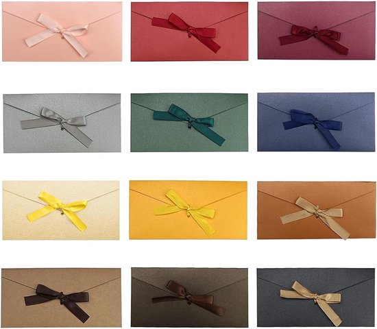 12 Pieces Colored Envelopes 22x11cm with Ribbon - Colorful and ...