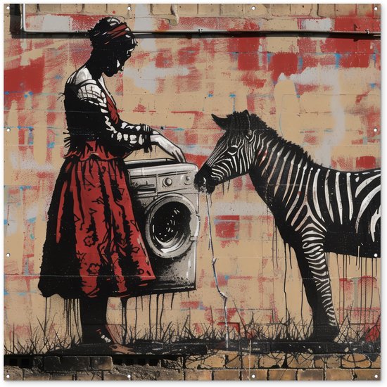 Tuinposter 200x200 cm - Tuindecoratie Street art - Zebra - Vrouw ...