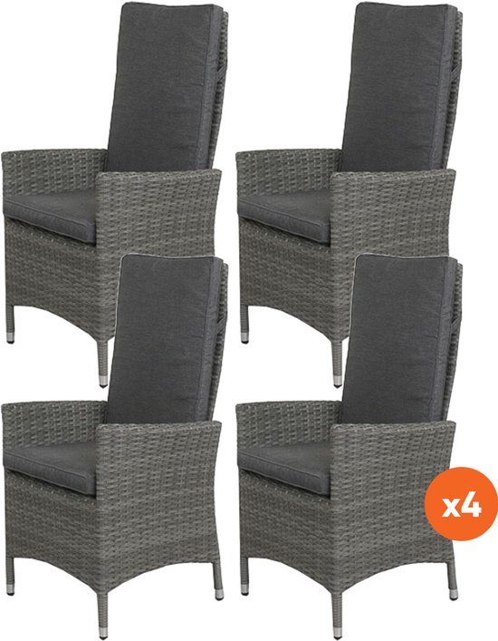 Set van 4 - Timber wicker verstelbare tuinstoel - Organic Grey | bol