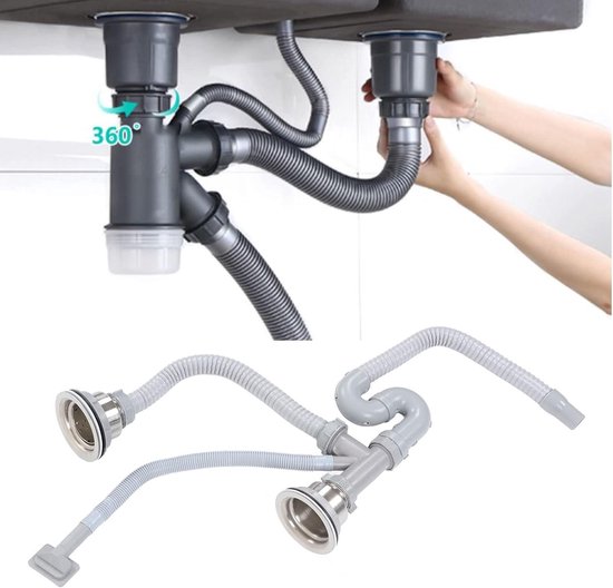 S Gebogen Roestvrijstalen Gootsteen Afvoerpijp met Dubbele Afvoer ...