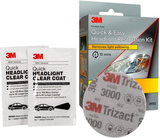 3M Quick and Easy Headlight Restoration Kit, Removes Light Yellowing in ...