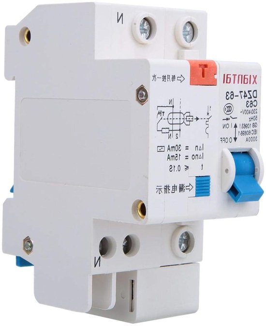 Residual current circuit DZ47LE 1P + N 230V-400V 50HZ 60A 4KA Type C load and short... | bol