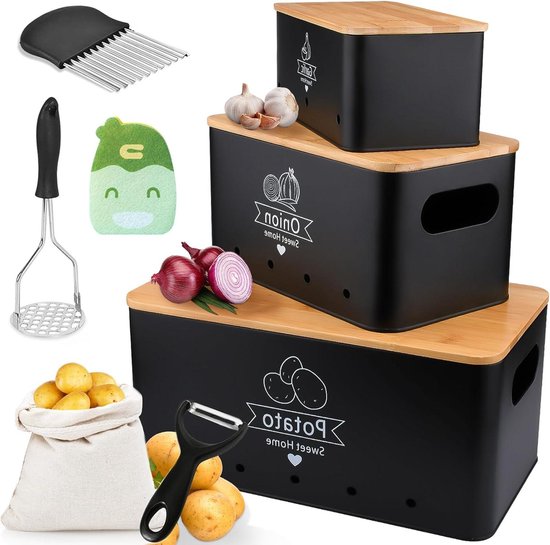 Storage Boxes Set - Set of 3 Potato, Onion, and Garlic Storage ...