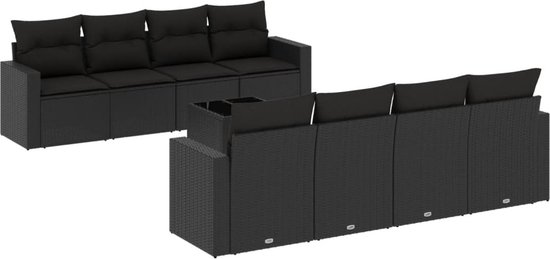vidaXL Loungeset - 9-delig - Inclusief Kussens - Zwart | bol