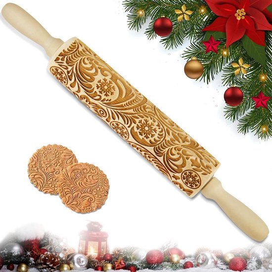 Houten deegroller met reliëf - geschikt voor fondant en koekjes - 1 ...