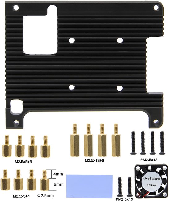 Geekworm Raspberry Pi 4 Embedded Heatsink met Ventilator, Raspberry Pi 4B Armor... | bol