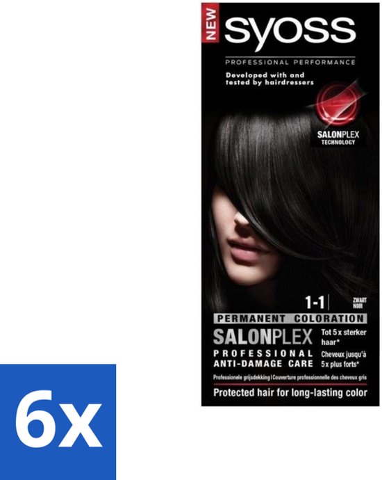 Syoss - Haarverf - 1-1 Zwart - Salonplex Technologie - 1 Haarkleuring -... | bol