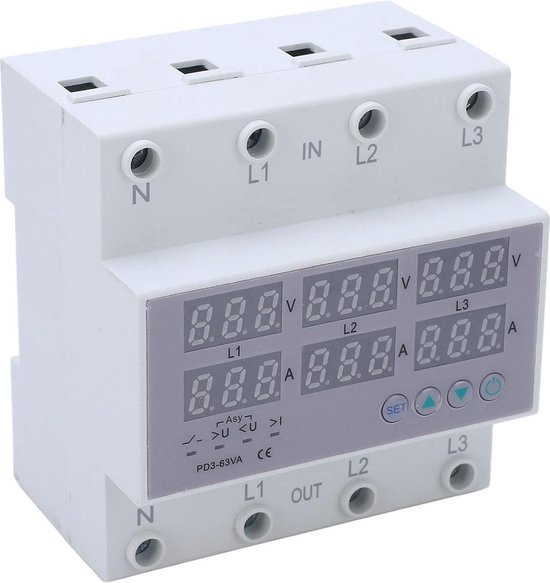 3-fase Spanningsbewaking Sequentierelais Digitale Voltmeter Ampèremeter ...