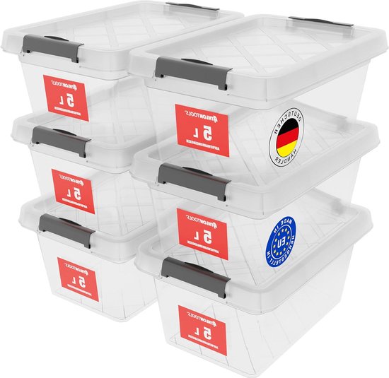 6x 5L Opbergdozen met Deksel - Foodsafe - Stapelbaar - Transparant ...