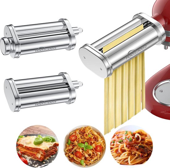 Roestvrijstalen pastaopzetstuk - pastaroller en snijders - 3 stuks - roestvrij staal | bol