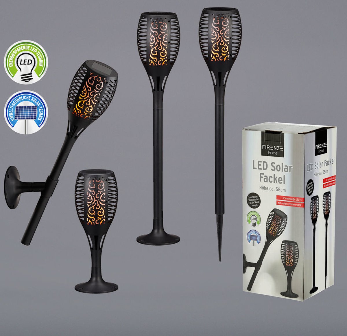 Decopatent® LED Solar Lamp - Met Vuureffect - LED Fakkel - Staand of ...