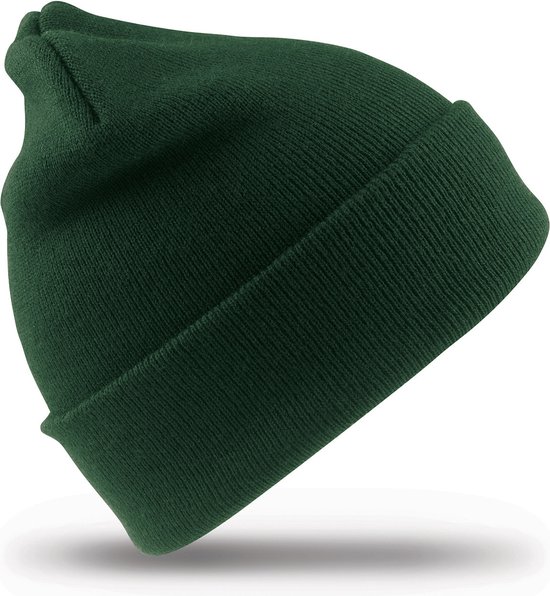 Heren/dames Beanie Wintermuts 100% acryl wol donkergroen - warme basic ...